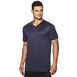 Gaiam Men's Everyday Basic V Neck T Shirt - Short Sleeve Yoga & Workout Top - Everyday Navy Heather, Small