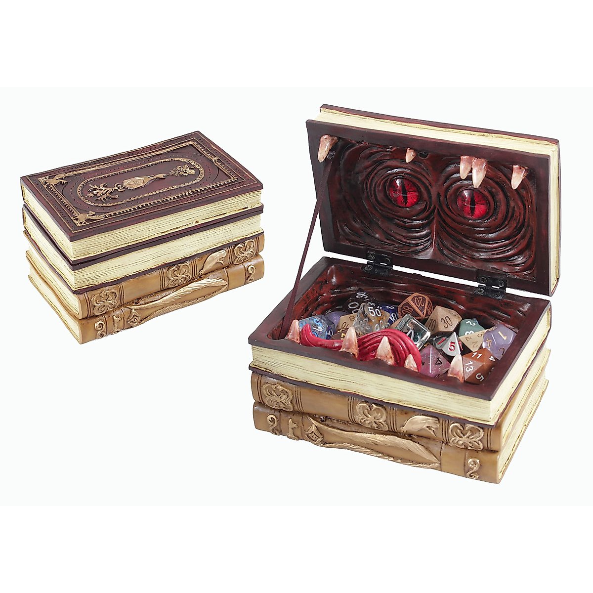 Forged Dice Co Dice Box Mimic Chest - Tomes of Terror - Container Holds up to 10 Sets of Polyhedral Dice - Dice Storage Box Fits Polyhedral Metal Dice D&D Miniatures - Dungeons and Dragons Accessories