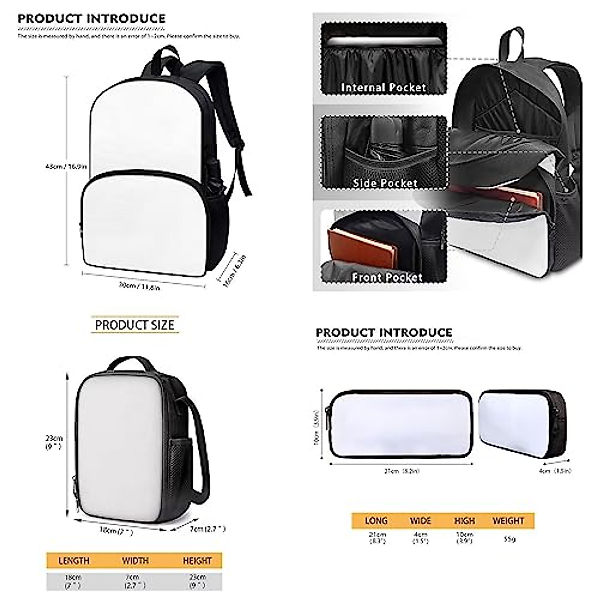 Coloranimal Black Cats Kids Backpack & Lunch Bag Kit Combo Set 3 Piece Music Musical Piano Keyboard School Backpack Cute Pencil Case Middle Junior High School Student Book Bag Large Capacity