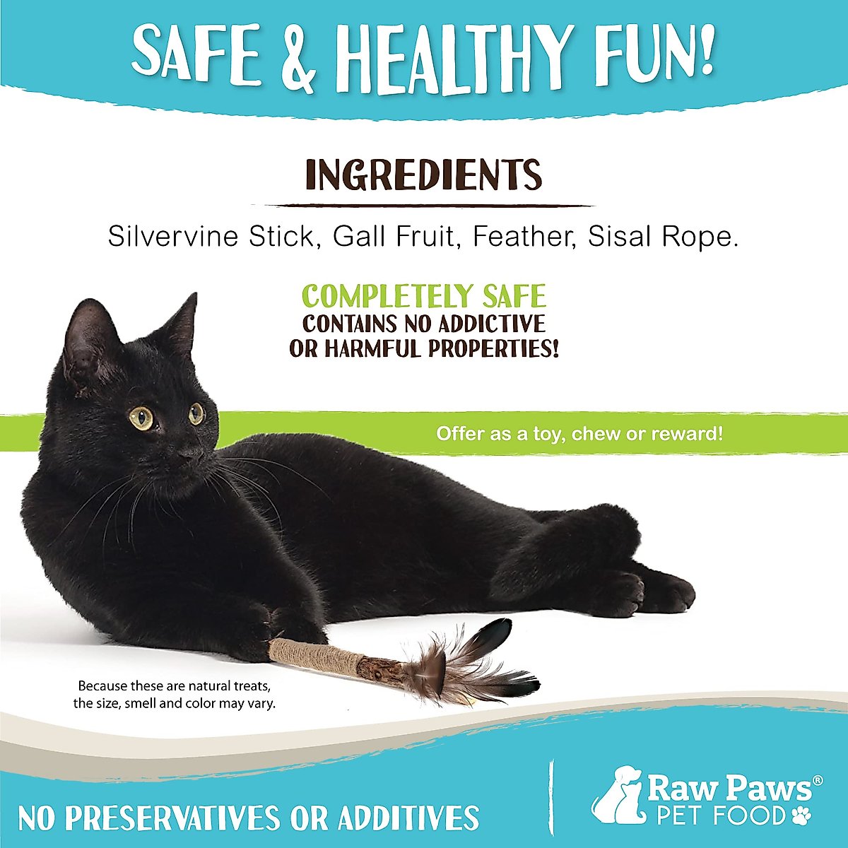 Raw Paws Silvervine Stick Toys, 3 ct - Interactive Cat Toys with Feathers, Cat Kicker Toy, Catnip Toys for Cats, Cat Feather Stick Silvervine for Cats, Matatabi Sticks Cat Feather Toys for Indoor Cats