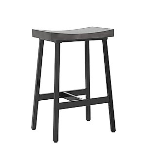 OUllUO Black Gray Bar Stools Set of 2, Backless Saddle Barstools, 25" Counter Height Bar Stools, Gray Solid Wood Counter Stools with Metal Frame for Kitchen Island, 521P-BGWD