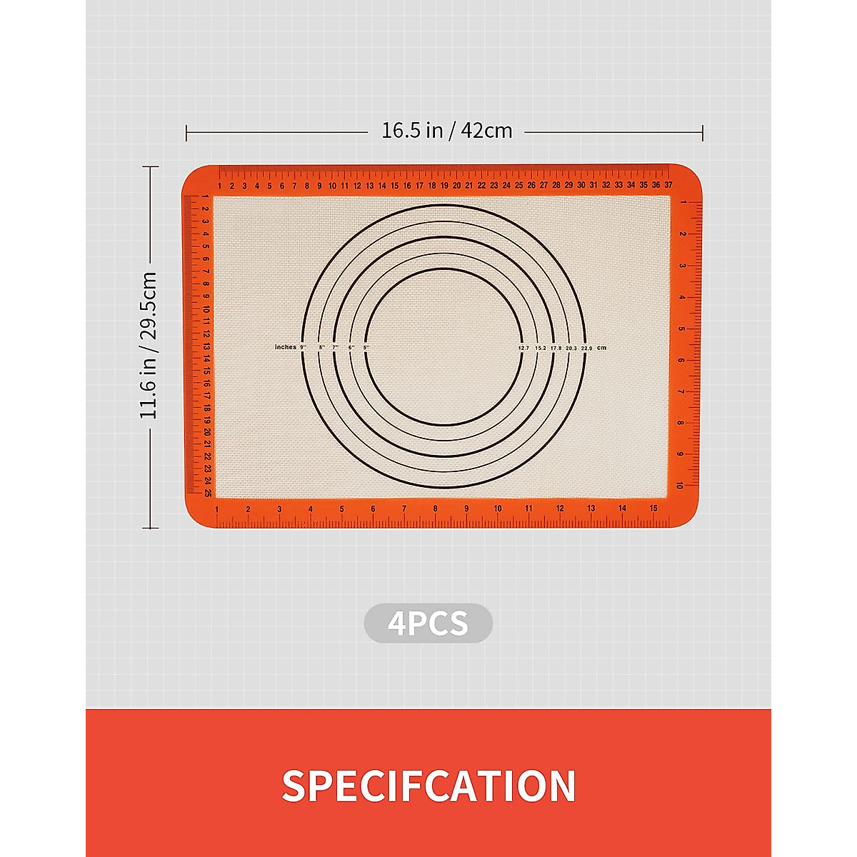 ANYLION Silicone Baking Mat, 4 Packs for Non-Stick Silicone Mats for Baking, BPA Free Pastry Mat with Measurements Silicone Mat for Cookies, Pastry & Macarons