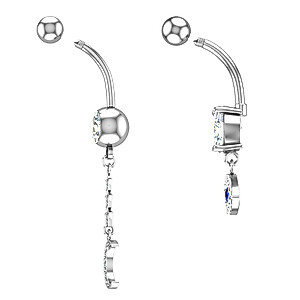 Evil Eye Belly Button Rings Surgical Steel Sexy Moon Dangle Zircon Stainless Steel Cute Dainty Boho Crescent Moon Demon Eye Belly Dangle Button Ring Set Hypoallergenic Body Piercing Jewelry (Silver)