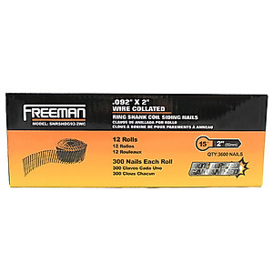 Freeman SNRSHDG92-2WC 15 Degree 2" Wire Collated Galvanized Ring Shank Coil Siding Nails (3600 Count)