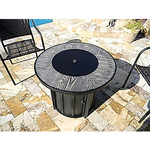 Hiland AFP-FWT Faux Wood Top 40,000 BTU Round Propane Fire Pit, Gray, Black