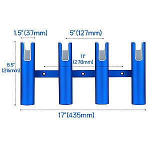 Wall-Mounted Aluminium Fishing Rod Holders, Blue 4 Tubes Linked Fishing Rod Rack, Holds 4 Rods, Surf Fishing Pole Holders for Boat Marine Yacht Camper RV
