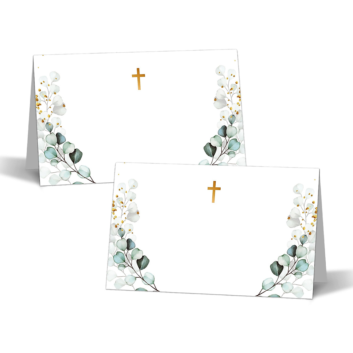 Bohemia Baptism Table Place Cards - 25PCS Tent Cards - Gold Foil Food Labels - First Holy Communion Name Cards for Table Setting - Baptism Prayer for Baby Table Card - Scored for Easy Folding -21