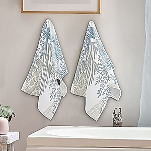 SHUSTARY 2 Pack Beach Theme Hand Towels for Bathroom,Coastal Blue Grey Starfish Seashell Coral Ocean Marine Soft Absorbent Kitchen Towels Decorative Hand Bath Towels for Shower,Face,Gym,Spa 14"x28"