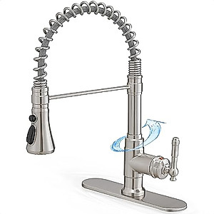 HOIGY Brushed Nickel Pull Down Kitchen Faucet and Bathroom Sink Faucet Set, 3-Function Pull-Out Kitchen Faucets with Deck Plate, 3 Hole Widespread Bathroom Sink Faucet with Pop-up Drain