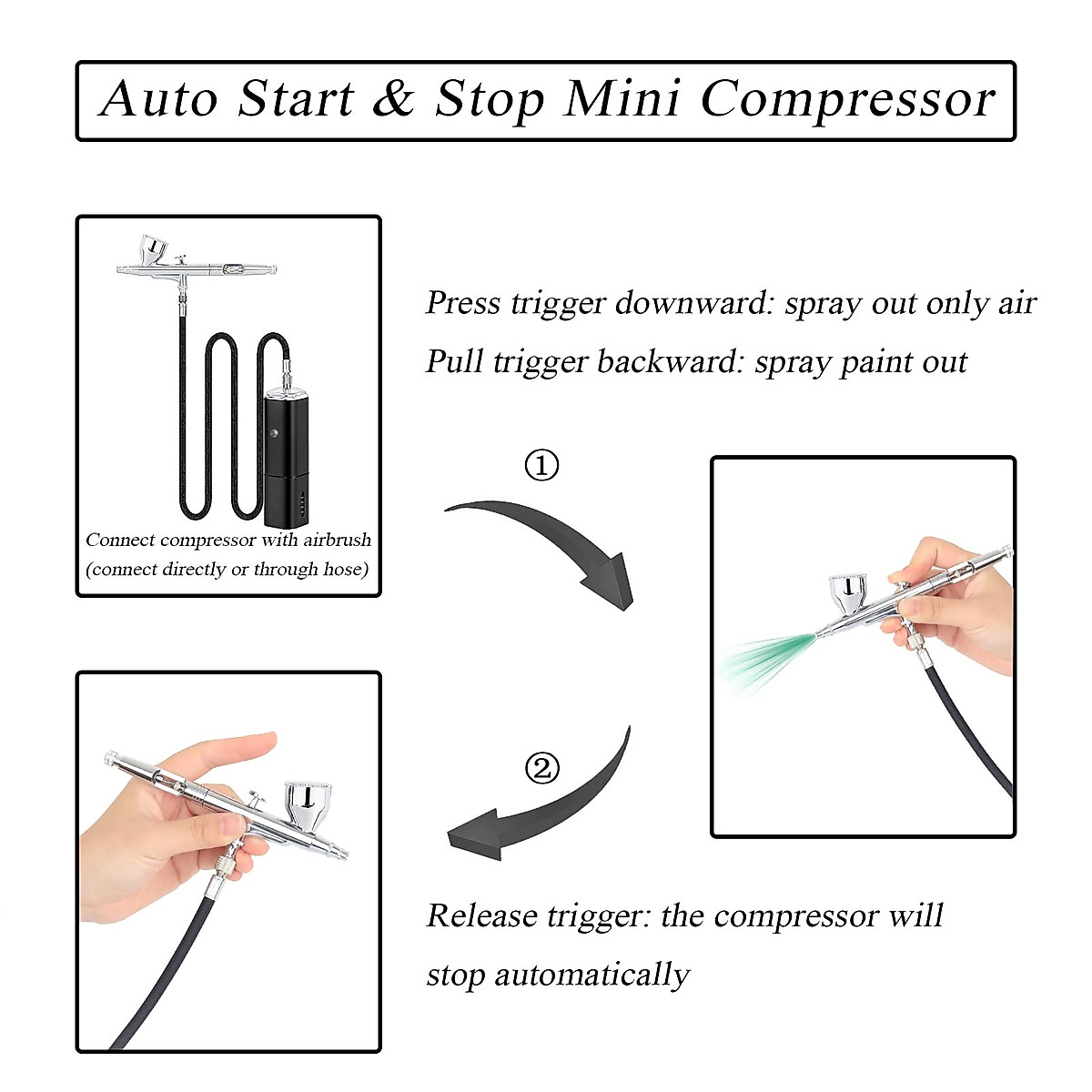Casubaris cordless Portable Airbrush kit with Compressor,Rechargeable and replaceable auto Stop Dual Action air Brush Pen,Match Different Airbrush Guns for Barbers Model Painting Nail Art Craft Makeup