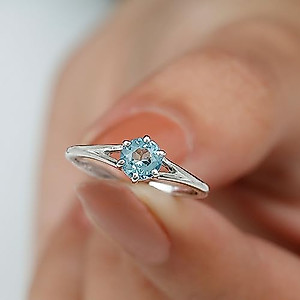 Natural Aquamarine Promise Ring for Women, AAA Quality, Certified March Birthstone Ring - With Jewelry Box, 14K White Gold, Size:US 4.00