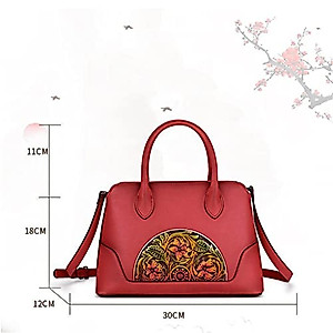 ZHUHW Vintage Floral Ladies Tote Bag Hand Embossed Handbag Versatile Women's Shoulder Messenger Bag (Color : A, Size : 30(L)*18(H)*12(W) cm)