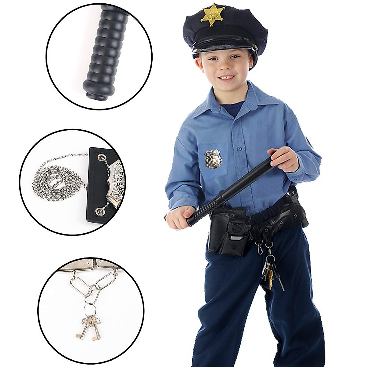 3 Otters 6PCS Police Pretend Play Toy Set for Kids, Toddler Boys Police Costume Including Metal Handcuffs Police Badge Baton Sunglasses Whistle, Christmas Stocking Stuffers for Boys