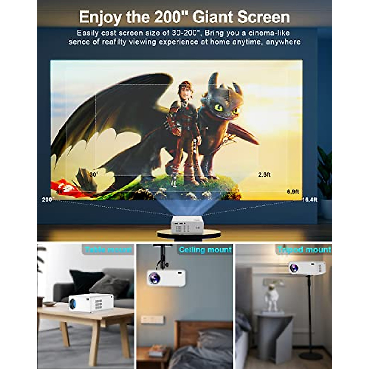 Mini Projector with 5G WiFi and Bluetooth 9500 Lumen, ZDK Native 1080P FHD Home Movie Projector 200", Outdoor Video Portable Projector for iphone, Compatible with iOS/Android/Phone/TV Stick/HDMI/USB
