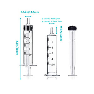 10 Pack 5ml Plastic Syringe with Needle, Syringe for Liquid, Oral, Scientific Labs, Measurement, Dispensing, Feeding Pets, Oil or Glue Applicator, Individually Wrapped (5 ML)