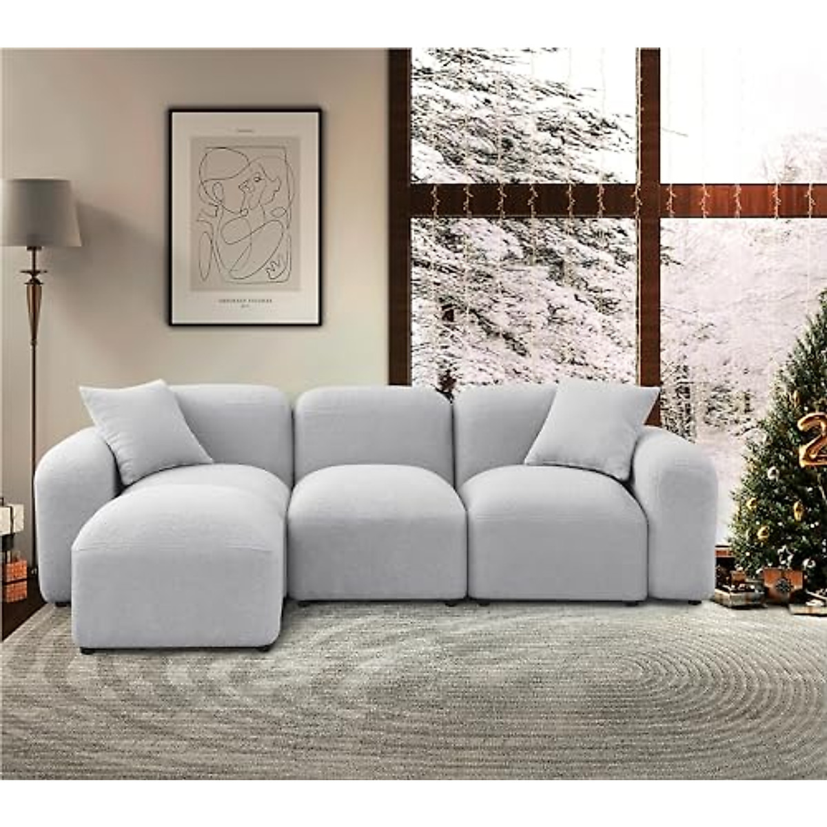 Melpomene Minimalist Convertible Modular Sectional Sofa, Modern 94.5" DIY L Shaped Reversible Sherpa Fabric Sofa Couch for Living Room,Apartment,Office(Grey)