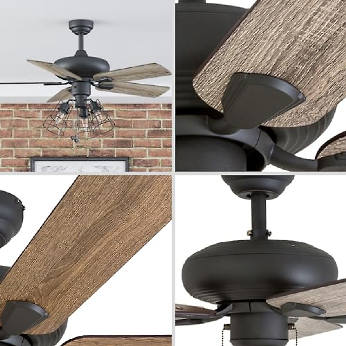 Prominence Home Madison County, 42 Inch Industrial Style LED Ceiling Fan with Light, Pull Chain, Three Mounting Options, Modern Dual Finish Blades, Reversible Motor - 50588-01 ( Bronze)