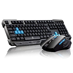 Keyboard Mouse Combos,Soke-Six Waterproof Multimedia 2.4GHz Wireless Gaming Keyboard with USB Cordless Ergonomic Mouse DPI Control For Desktop PC Laptop(Black)