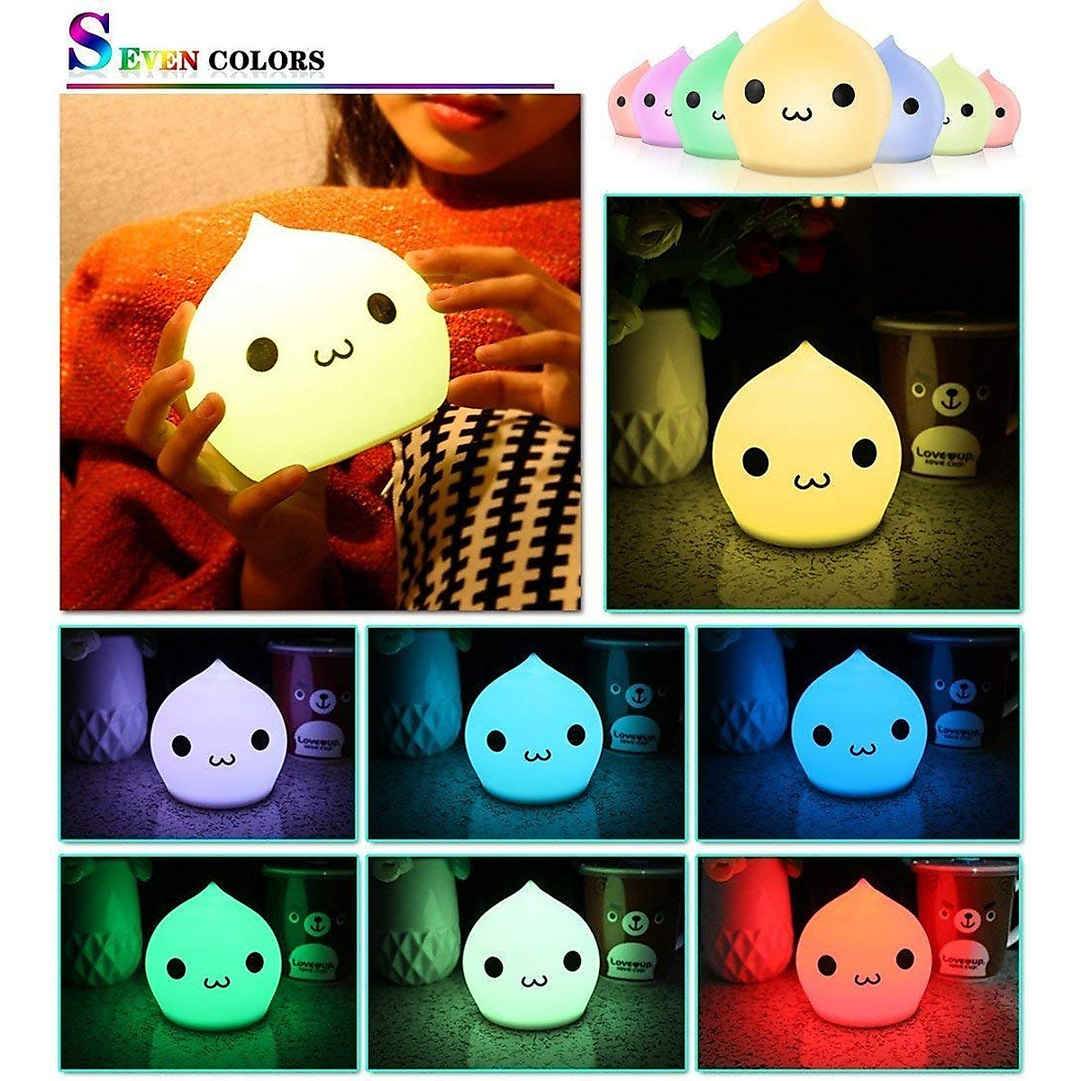 Jhua Dumpling Night Light, Silicone Nursery Nightlight, Cute LED Sleep Lamp, 7-Color Breathing Dual Light Modes, Sensitive Tap Control Gifts for Baby Adults Bedroom