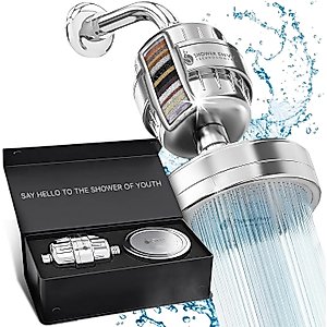 (Official) Shower Envy 5.0 Showerhead By Ecowater - Filtered Shower Head + 15-Stage Shower Filter with Vitamin C + E for Healthy Skin, Moisturized Hair - 2 Cartridges Included - (Full Set)