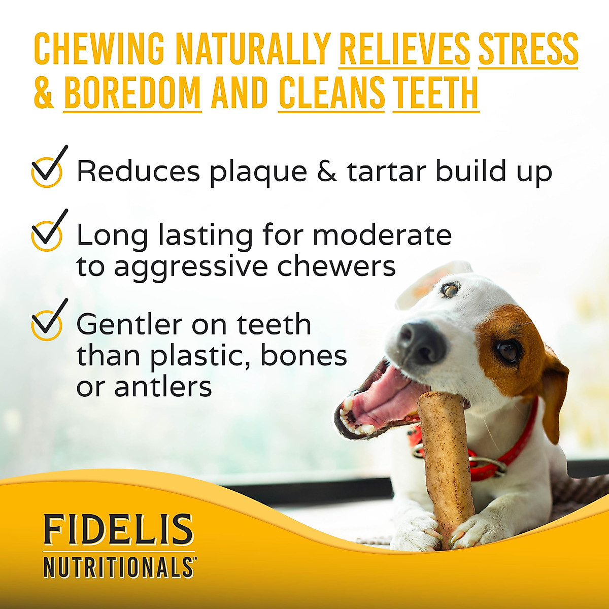 FIDELIS Rawhide-Free Treat Sticks, Long Lasting, Collagen Dog Chews, Treats, Small & Large Dogs, Beef Collagen, Gluten-Free, Grain-Free, Dog Chew, Bones-Alternative, Made in USA, 4pk, Chicken, 7"