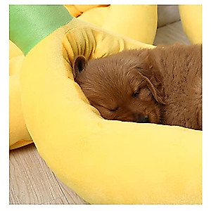 Dog Bed, Medium & Little Dogs Dog Cushion Dog Sofa Cat Cot Creative Banana Fluffy Dog Bed (Size : Large)