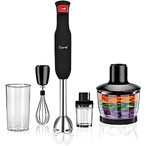 Caynel 500 Watt Immersion Hand Blender, 8 Variable Speeds Control with Turbo Setting, Ergonomic handle Multi-purpose Hand Mixer Pure Copper Motor Stainless Steel （5-in-1）