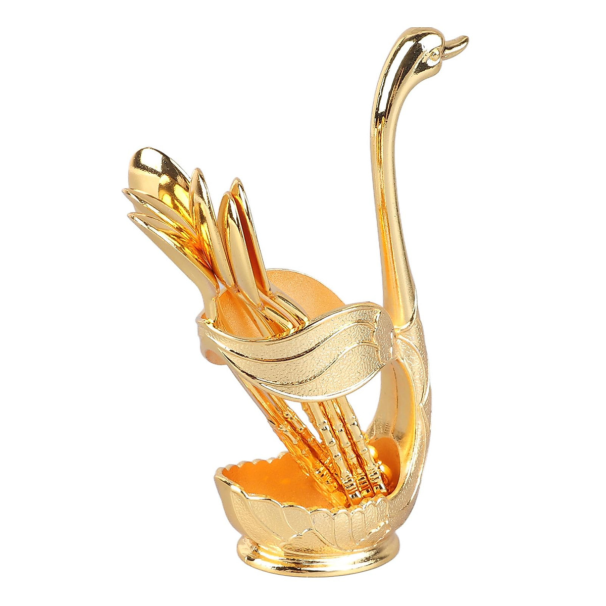 Dessert Spoon Holder, Widely Used Coffee Spoon Holder, Rich Details, Mirror Finish, Swan, Elegant for Party (Gold Holder with Spoon)