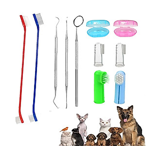 QeeHeng Pet DogToothbrush Kit,Cat Finger Toothbrush,Dog Double Headed Toothbrush for Dental Care,Halitosis and Tartar Removal for Dog and Puppy（11 PCS）