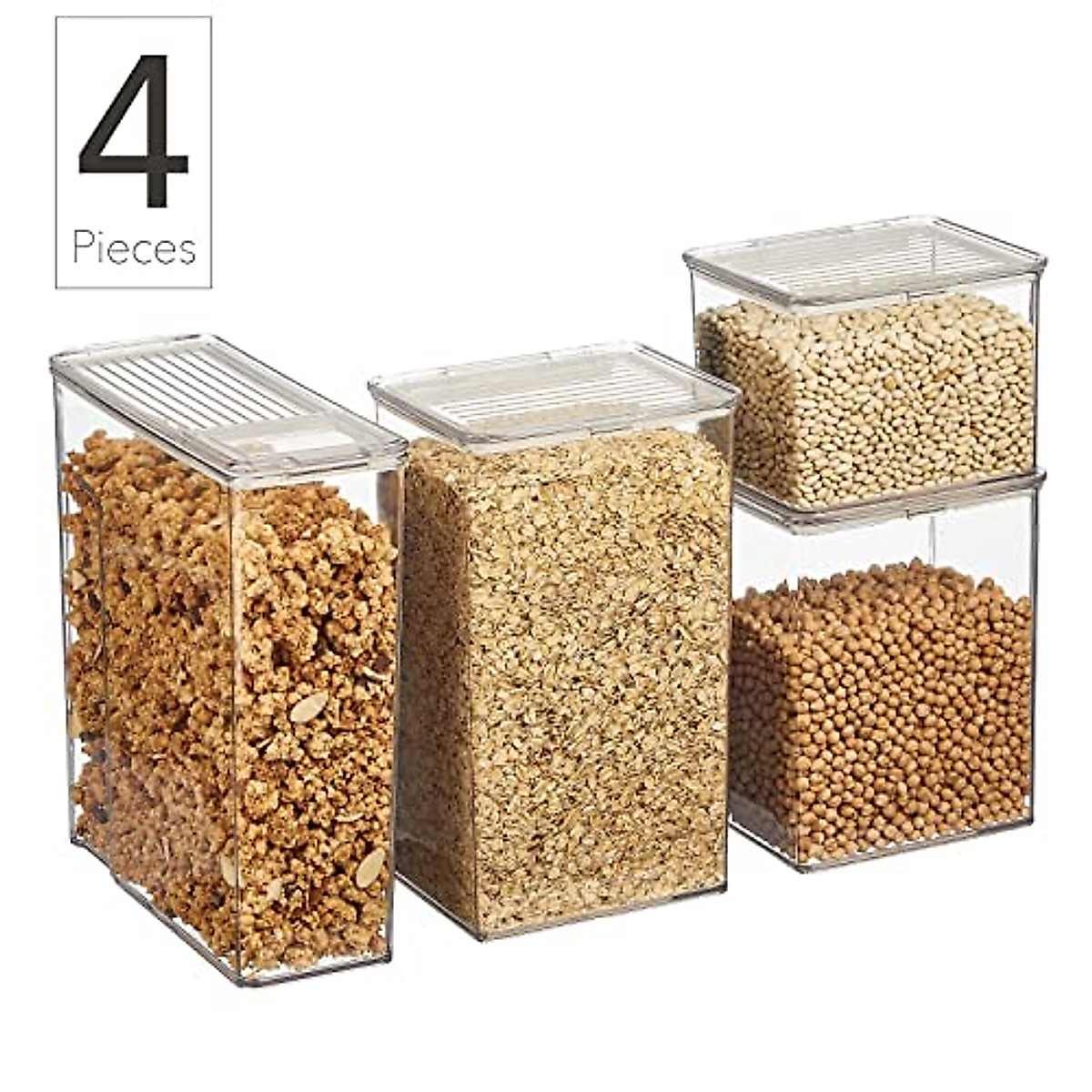 Nate Home by Nate Berkus Airtight Food Canister Containers | with Locking Lids for Storing Dry Goods on Any Kitchen Counter, Cabinet, or Pantry Storage from mDesign - Set of 4, Clear