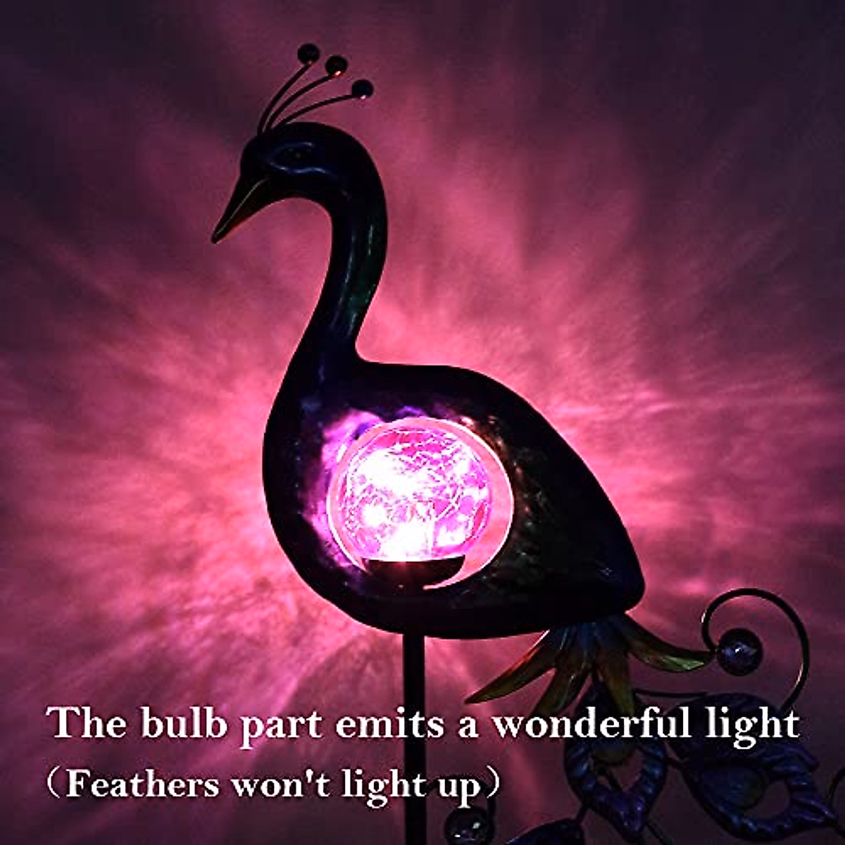 DenicMic Peacock Solar Garden Lights Outdoor, Solar Powered Garden Stake Decorative Christmas Yard Art Metal & Glass Waterproof Decro for Pathway Patio Landscape Lawn Courtyard 42 inch