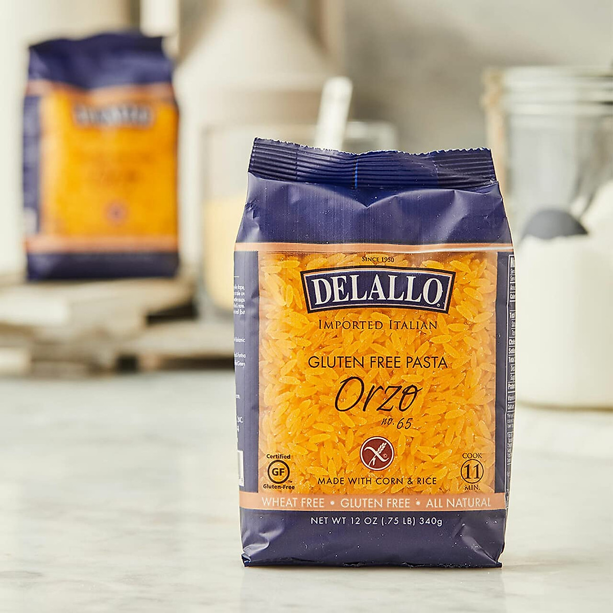 DeLallo Gluten Free Orzo Pasta, Made with Corn & Rice, Wheat Free, 12oz Bag, 2-Pack