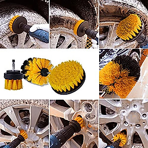 Auto Detailing Drill Brush Set, 4pcs Wheel Cleaner Brushes, Car Cleaner Wash Brush Supplies Kit for Tire, Car Mats, Floor Mat, Bathroom and Auto Power Scrubber Brush Cleaning Sets.