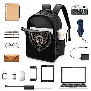 Ferocious Grizzly Bear 16 Inch Backpack Laptop Bag Casual Daypack for Traveling Camping Shopping