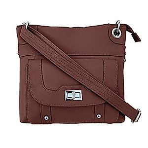 Concealed Carry Cross Body Leather Gun Purse with Locking Zipper (Brown)