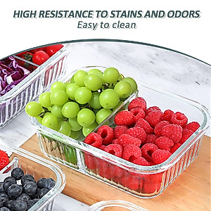 KOMUEE Glass Meal Prep Containers 2 Compartments, 5 Packs 36 oz, Airtight Glass Lunch Bento Box with Lids, Glass Food Storage Containers, BPA Free, Microwave, Freezer and Dishwasher Friendly