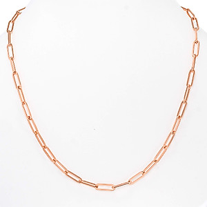 Paperclip Chain Necklace 14k Gold – Real Yellow White Rose luxury Jewelry Pendant – Nice Women and Girls Gift - Available in Your Choice of Length 16’’ to 36’’ - Wide 4MM - Lobster Clasp (Rose, 18)