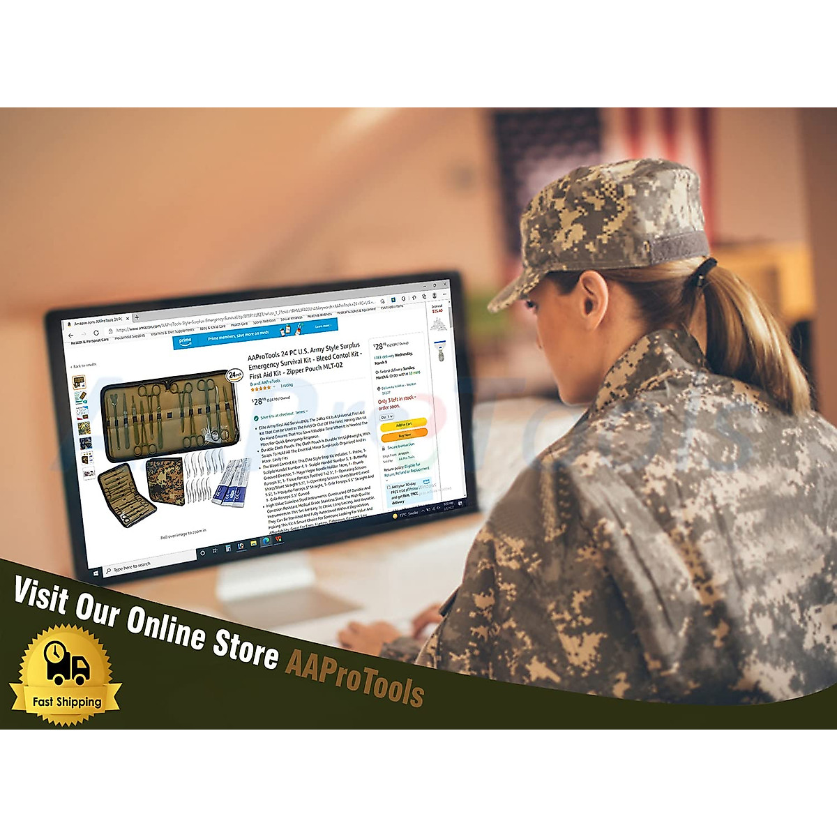 AAProTools 24 PC U.S. Army Style Surplus Emergency Survival Kit - Bleed Contol Kit - First Aid Kit - Zipper Pouch MLT-02