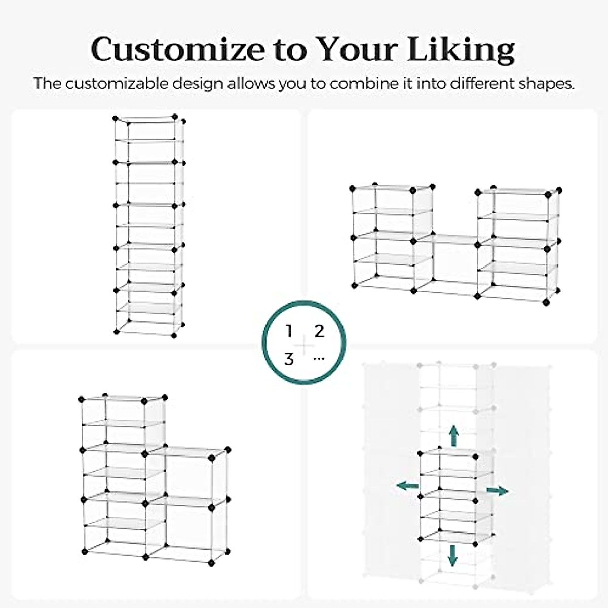 SONGMICS Shoe Rack, 10-Slot Storage Organizer Unit with Doors, Portable Cube Shoe Storage Organizer, Plastic Modular DIY Storage Shelf, Closet Divider for Clothes Bags Toys, Transparent ULPC506T01