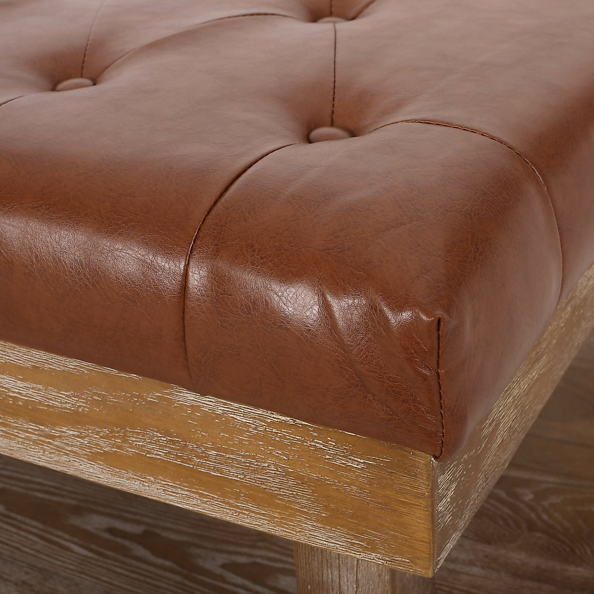 Christopher Knight Home Gavin Contemporary Upholstered Rectangular Ottoman, Cognac Brown and Weathered