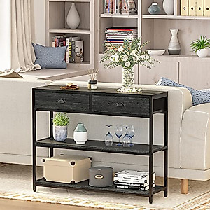 Furologee 6-Tier Bookshelf,6-Tier Bookshelf, Entryway Table with 3 Tiers Storage Shelves, Wood and Metal Storage Rack for Home Office, Bedroom, Black Oak