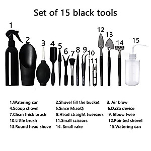 SDAE 15 Pieces Succulent Plants Tools,Mini Garden Hand Transplanting Succulent Tools Miniature Planting,Set for Indoor Miniature Garden Plant Care (Black)