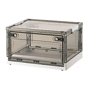 Gemdeck Large Plastic Clear Stackable Folding Storage Bins with Lids and Wheels 56L Collapsible Closet Organizer Storage Box