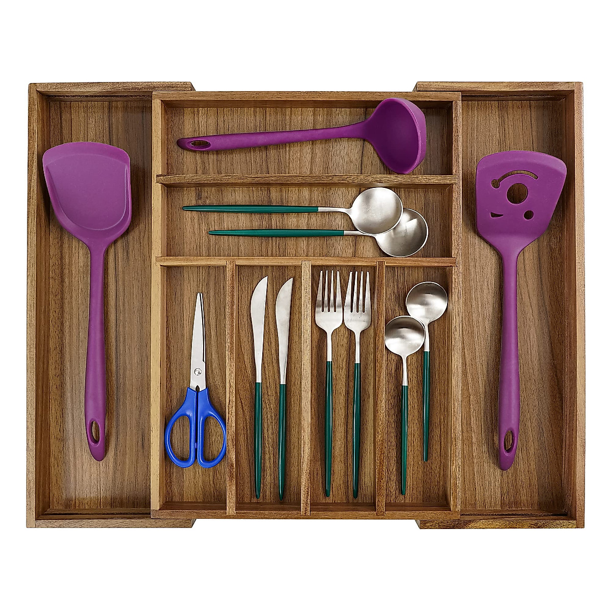 Utoplike Acacia Expandable Cutlery Drawer Organizer, Adjustable Kitchen Silverware Drawer Organizer, Wooden Utensil Tray Holder Organiser, Drawer Divider for Flatware, Knives in Kitchen