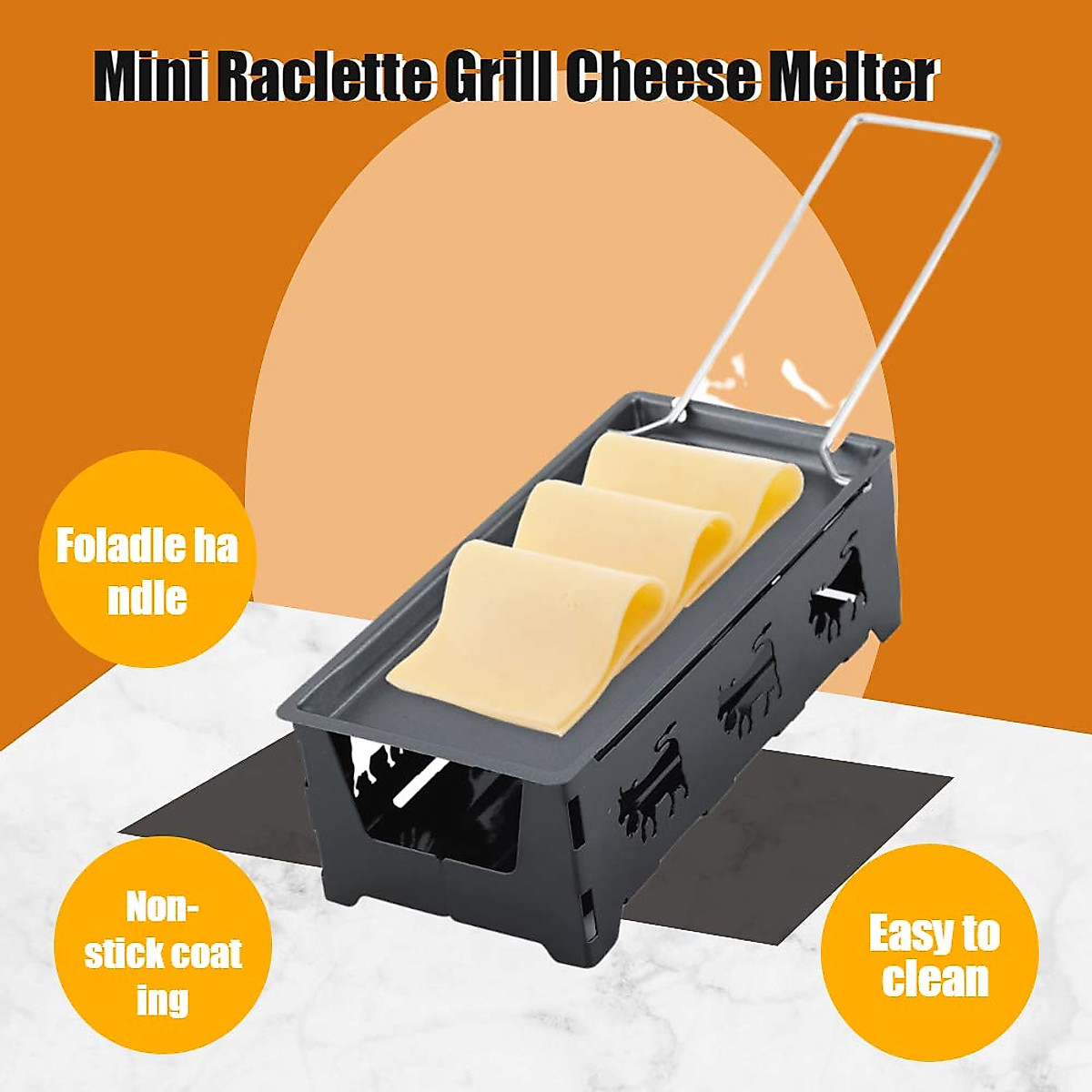 Mini Cheese Raclette, Portable Foldable Non-Stick Raclette Grill, Candlelight Cheese Melter Pan, with Spatula