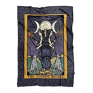 The Goddess Hecate Tarot Card Throw Blanket - Triple Moon Goddess of Witchcraft Hekate Wheel Pagan Witch Gift (60" x 50")