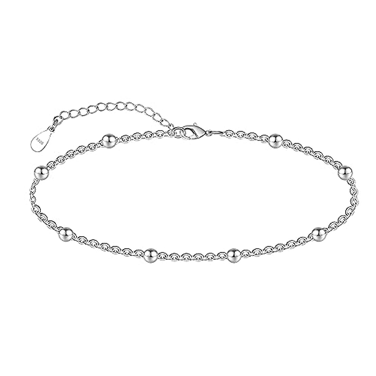 CHIC & ARTSY Ankle Bracelets 925 Sterling Silver Beaded Chain Anklets for Women Simple Foot Jewelry