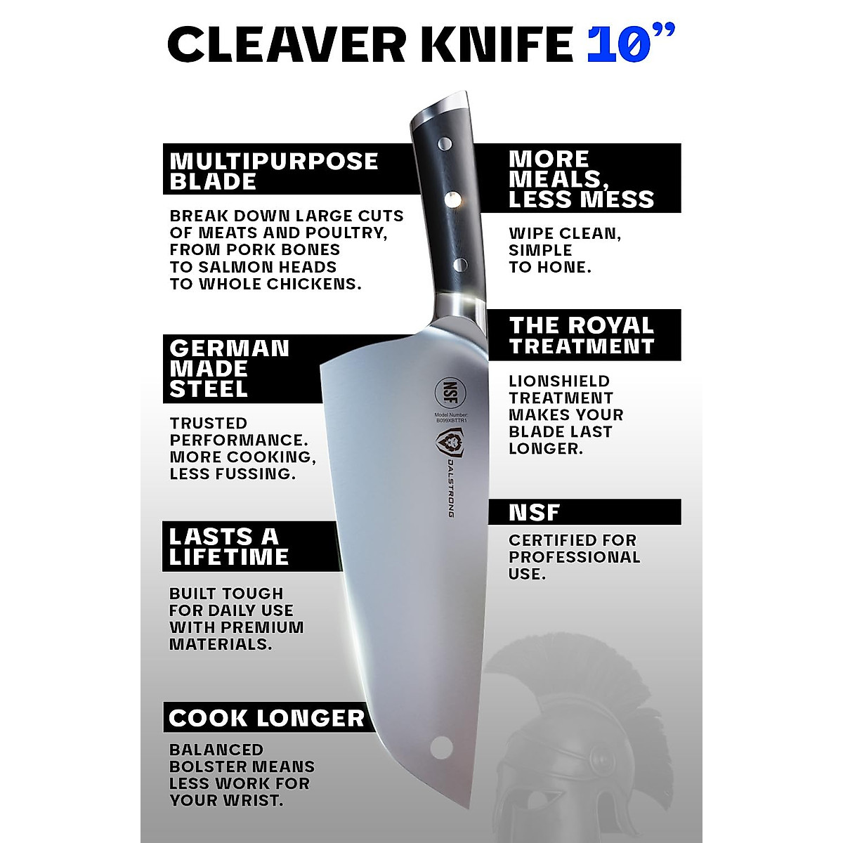 Dalstrong Meat Cleaver Knife-10-The Bestiarius-Gladiator Series-Forged German High Carbon Steel- Heavy Duty Giftable Kitchen Knife-Black Handle- w/Sheath- Razor Sharp - NSF Certified