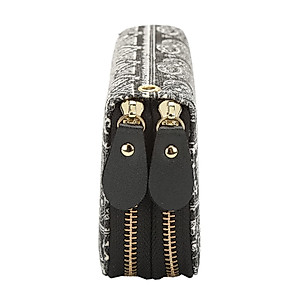 Bohemian Purse Wallet Canvas Elephant Pattern Handbag with Coin Pocket and Strap (Large, Black Elephant)