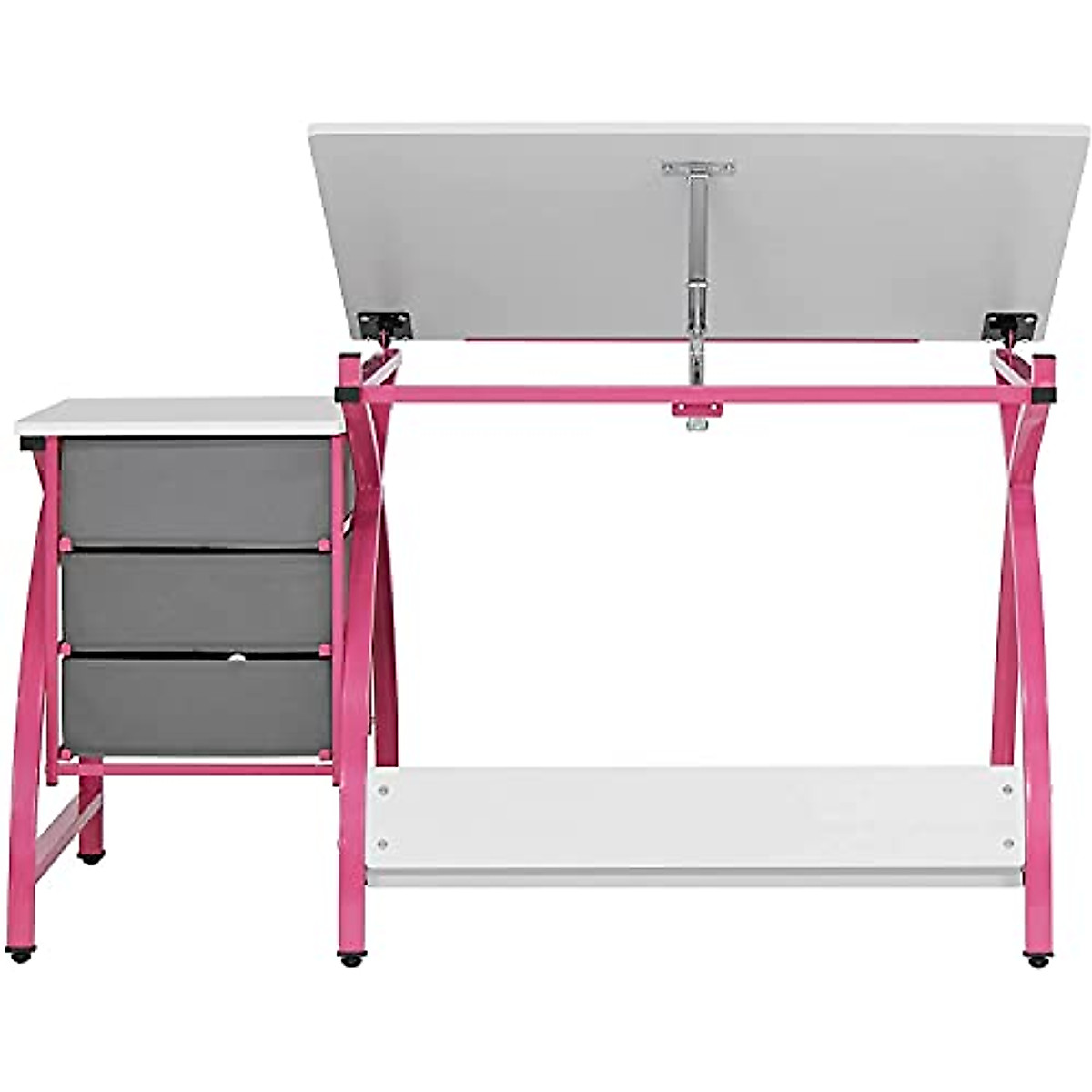 Offex 2 Piece Venus Craft Table with Angle Adjustable Top and 20.5" H Matching Padded Stool, Pink/White - Great for Home, Office, Kids Room and More
